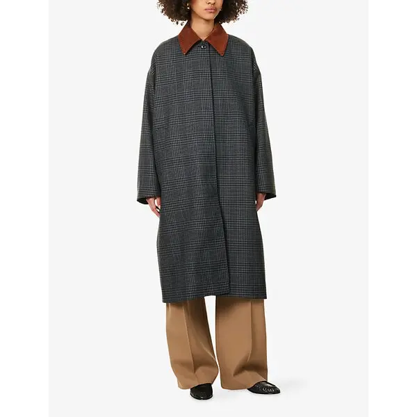 ROHE FRAMES Check-print Wool Coat With Suede Collar