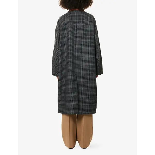 ROHE FRAMES Check-print Wool Coat With Suede Collar