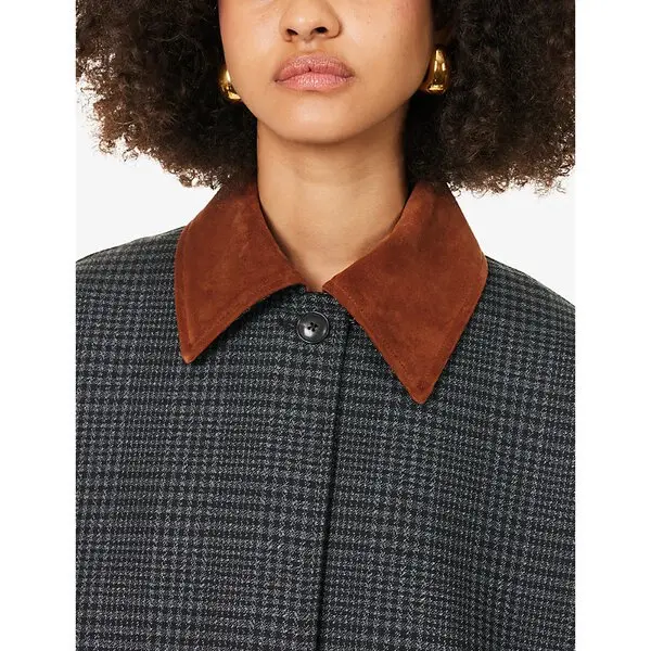 ROHE FRAMES Check-print Wool Coat With Suede Collar
