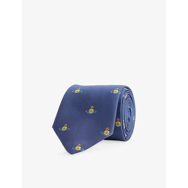 VIVIENNE WESTWOOD Branded Silk Tie - Navy  Blue