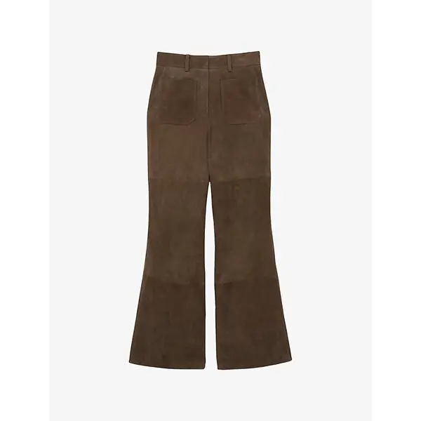 REISS Flared Suede Trousers - Taupe Neutral