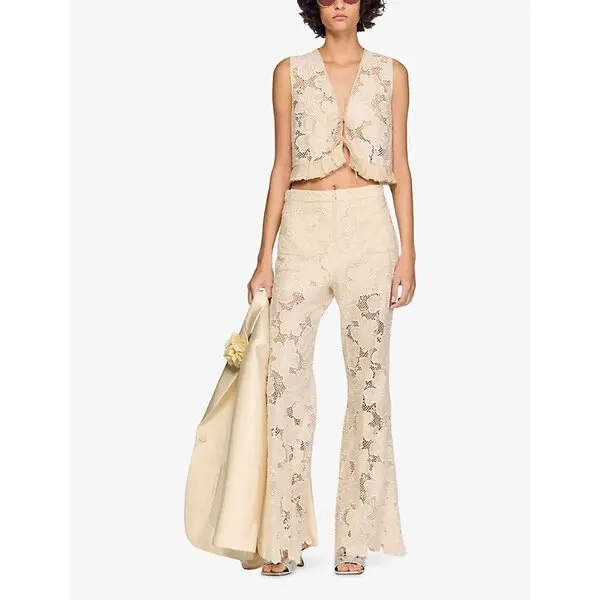 Sandro Floral Lace Tie-front Top