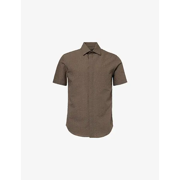 Emporio Armani Icon Short-sleeve Seersucker Woven Shirt - Morel