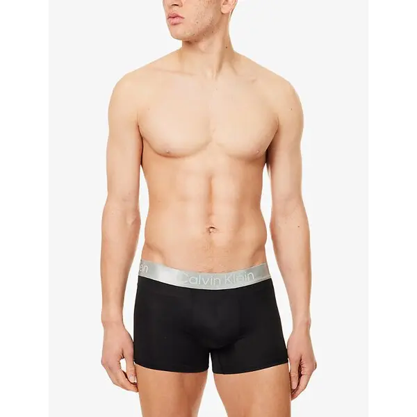 Calvin Klein Brushed Logo-waistband Pack-of-three Microfibre-stretch Trunks