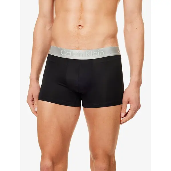 Calvin Klein Brushed Logo-waistband Pack-of-three Microfibre-stretch Trunks