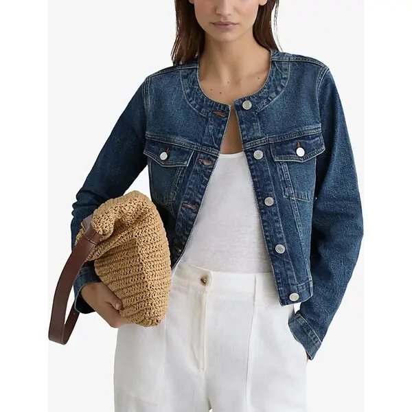 REISS Medora Denim Jacket - Mid Blue