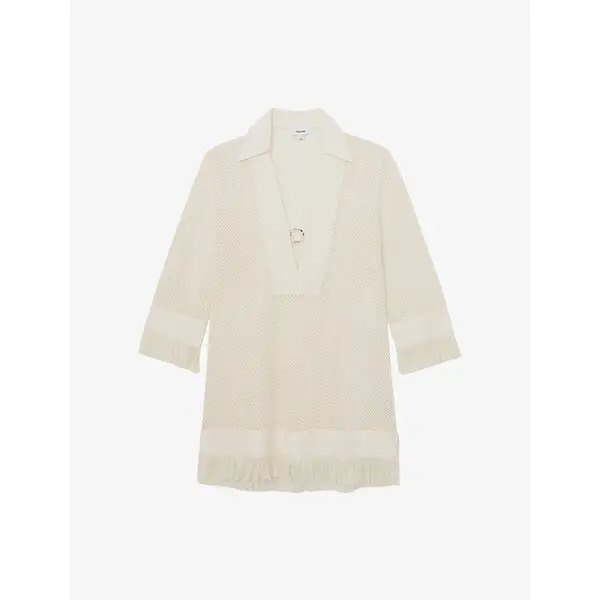 REISS Fabienne Crochet Beach Dress - Ivory