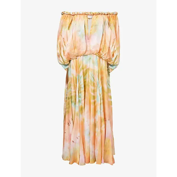 Zimmermann Luna Twist Billow-sleeve Silk Gown - Coral Tie Dye