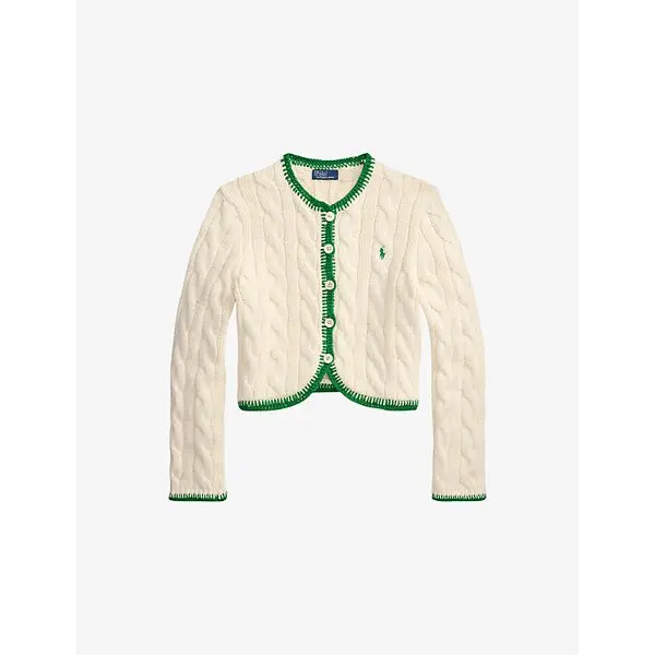 Polo Ralph Lauren Cropped Logo-embroidered Stretch-cotton Cardigan - Cricket Cream