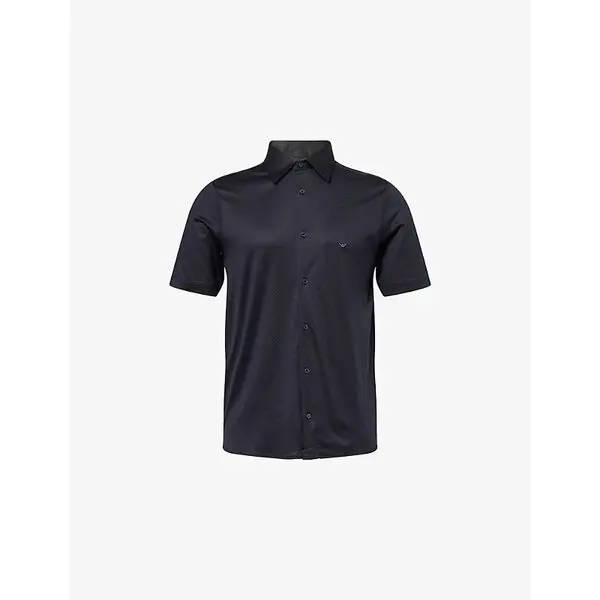 Emporio Armani Slim-fit Short-sleeve Cotton-blend Shirt - Blue Navy