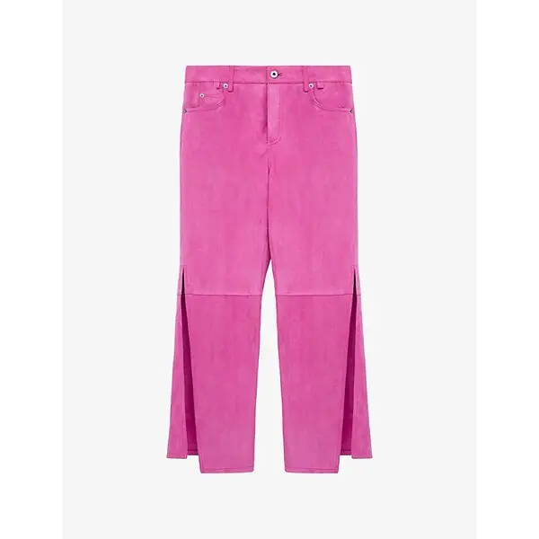 Loewe X Paula's Ibiza Wide-leg Cropped Suede Trousers - Pink