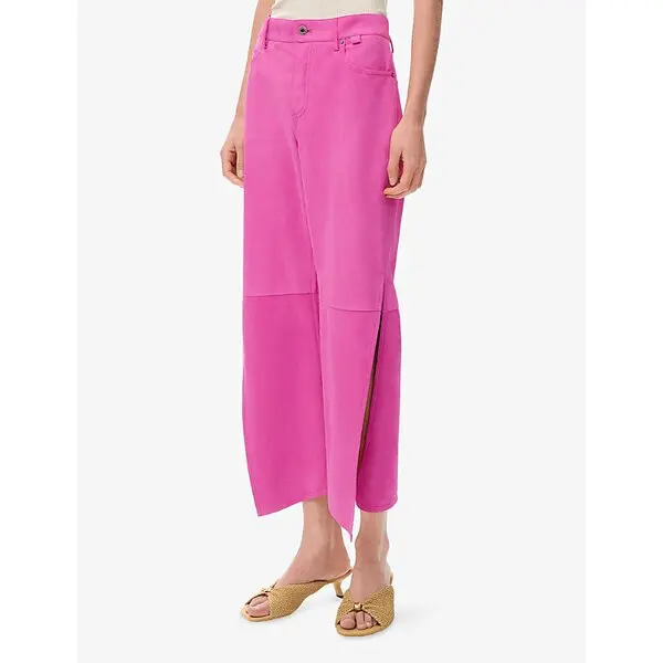 Loewe X Paula's Ibiza Wide-leg Cropped Suede Trousers - Pink
