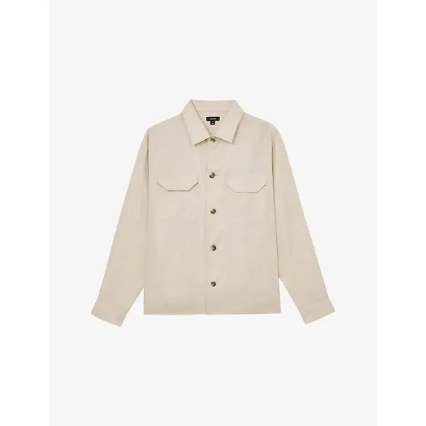 REISS Polasio Herringbone Linen Overshirt - Stone