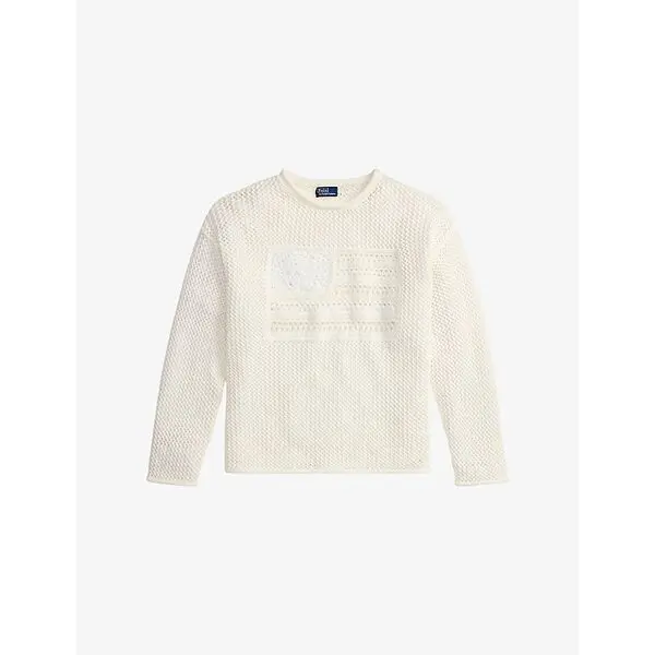 Polo Ralph Lauren Flag Pointelle-knit Cotton Jumper - White Multi
