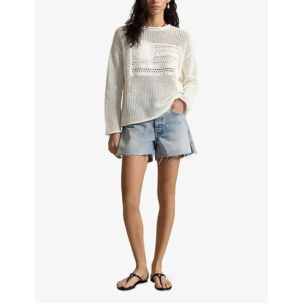 Polo Ralph Lauren Flag Pointelle-knit Cotton Jumper - White Multi