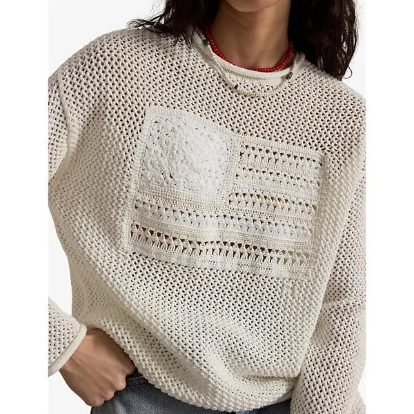 Polo Ralph Lauren Flag Pointelle-knit Cotton Jumper - White Multi