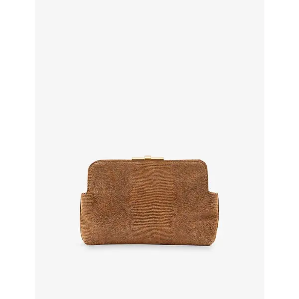 REISS Bethany Lizard-effect Suede Clutch
