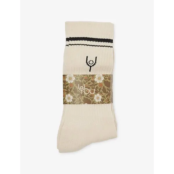 YOU Logo-embroidered Cotton Crew Socks Pack Of Three - Barley