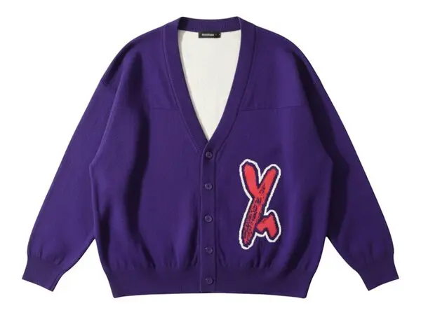 Y3 Intarsia Logo Oversized Cardigan - Purple