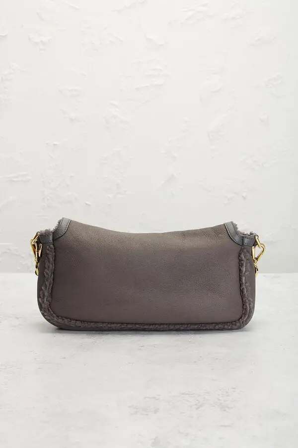 Fendi Shearling Baguette Shoulder Bag - Grey
