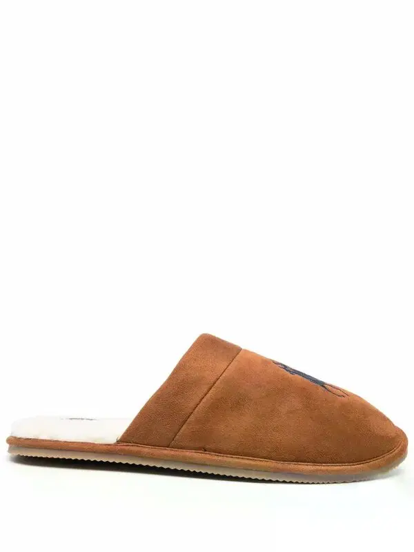 Polo Ralph Lauren Polo Pony Embroidered Slippers - Brown