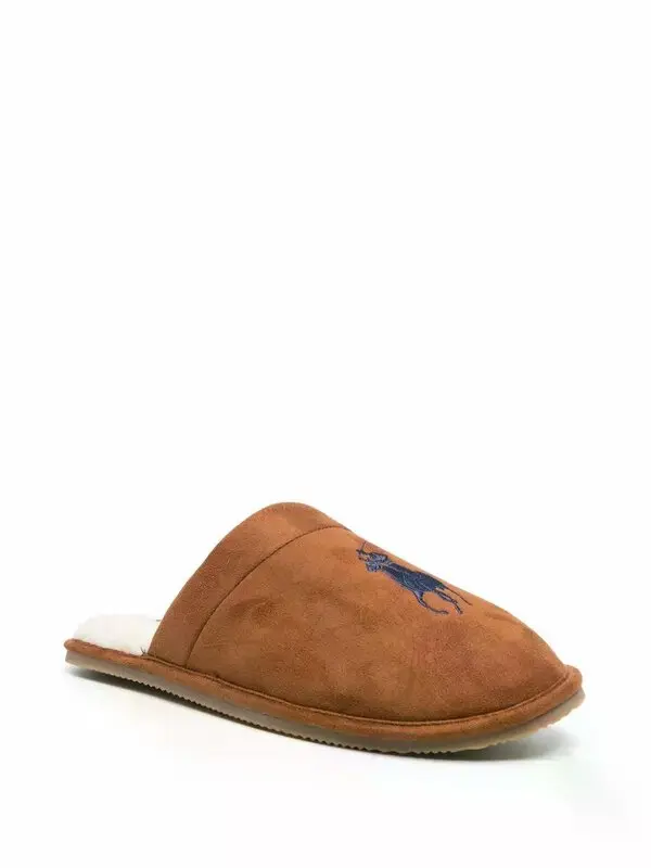 Polo Ralph Lauren Polo Pony Embroidered Slippers - Brown