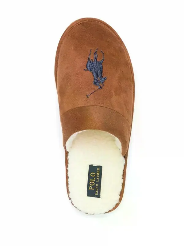 Polo Ralph Lauren Polo Pony Embroidered Slippers - Brown