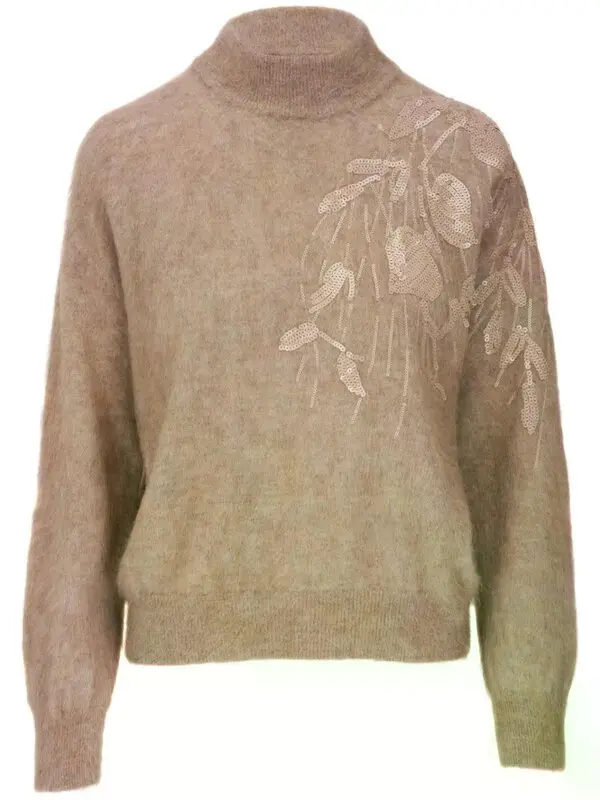 Brunello Cucinelli Floral-embroidered Mock-neck Jumper