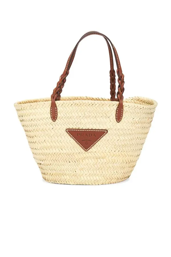 FWRD RENEW Vitello Woven Raffia Basket Tote Bag - Naturale & Cognac