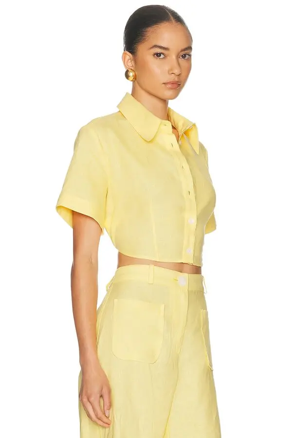 Matthew Bruch Cropped Tie Back Button Up Top