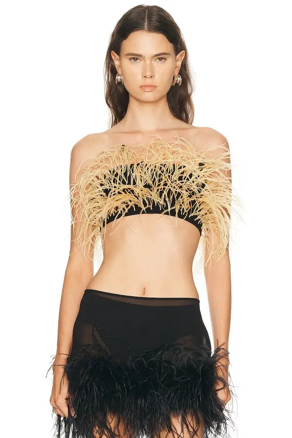Lapointe Feather Bandeau Top - Black