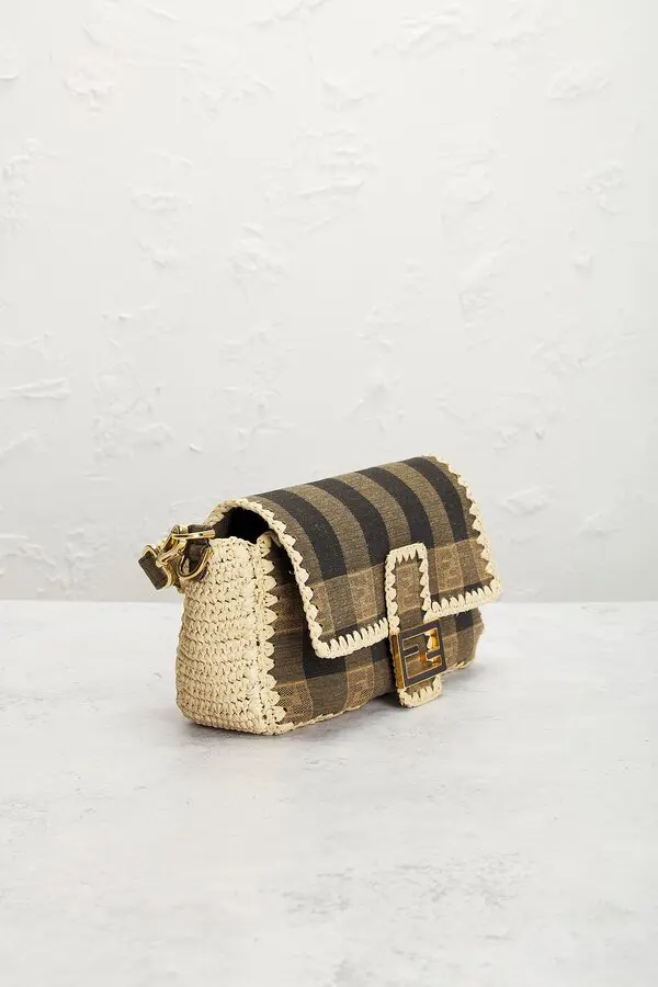 Fendi Pequin Baguette Shoulder Bag - Brown