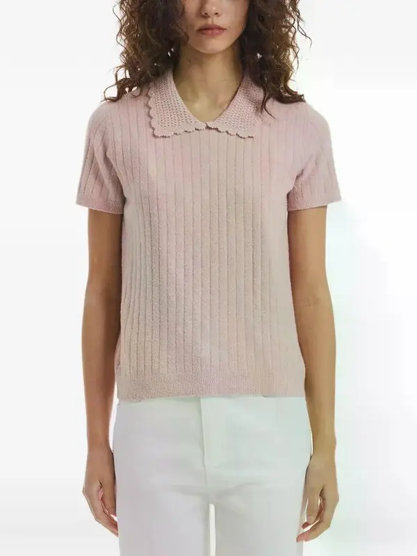 CRUSH COLLECTION Knit Peter Pan Collar T-shirt