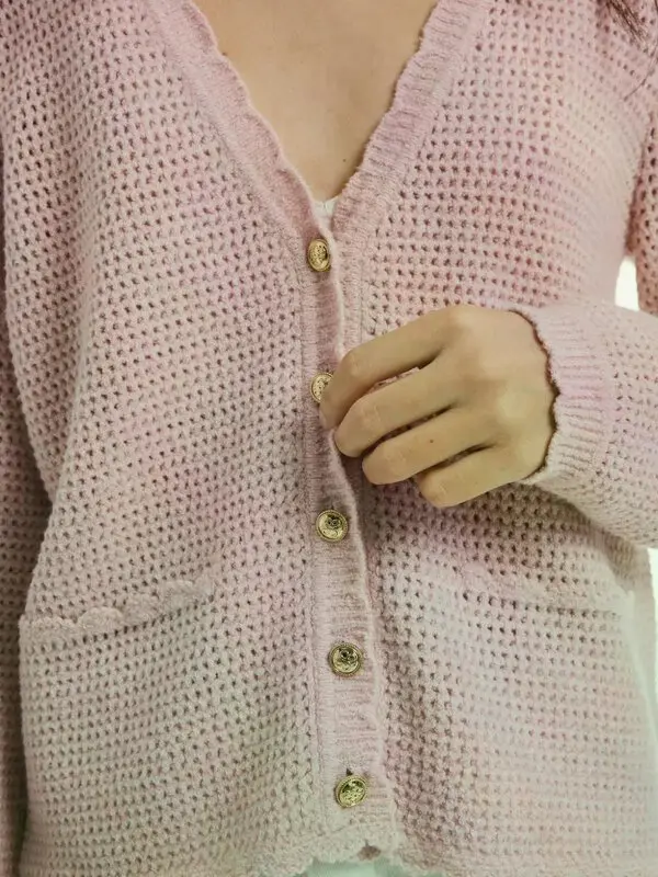 CRUSH COLLECTION Openwork Scallop Cardigan