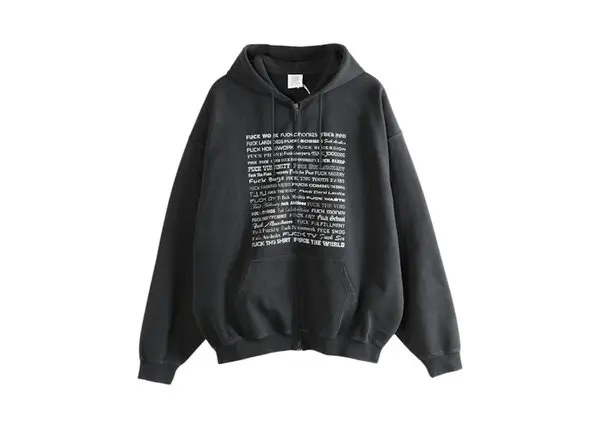 Vetements Fuck Everything Zipup Hoodie - Washed/out Black
