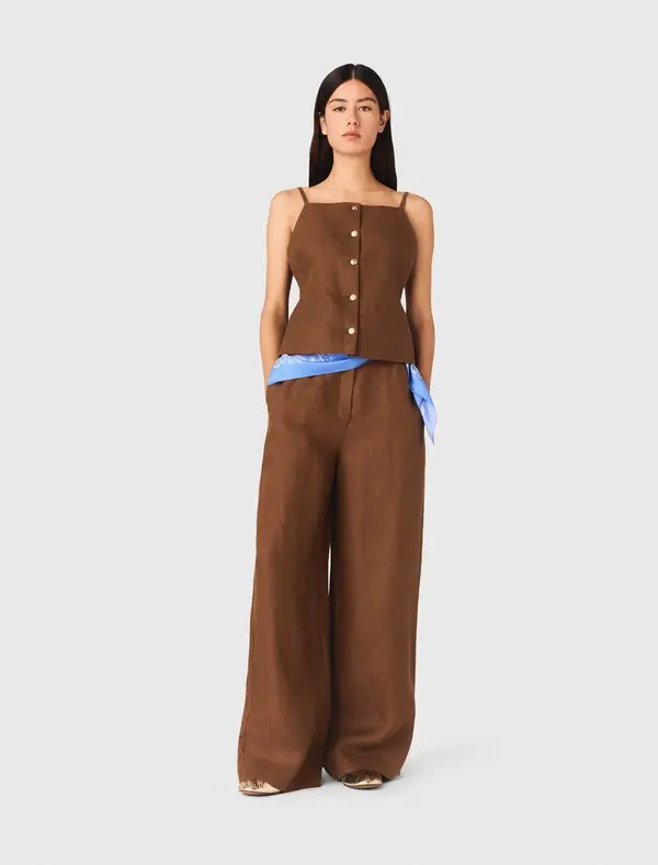 Maje Linen Blend Waistcoat Top - Brown