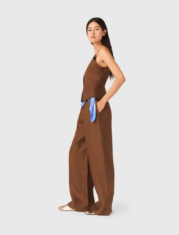Maje Linen Blend Waistcoat Top - Brown