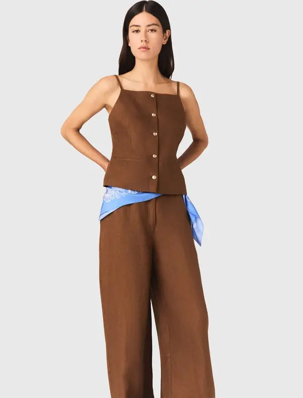 Maje Linen Blend Waistcoat Top - Brown