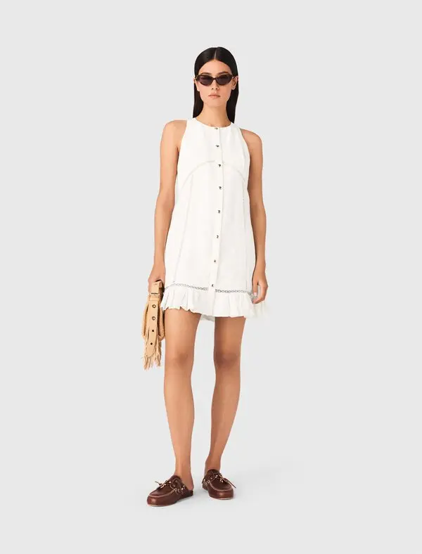 Maje Sleeveless Embroidered Linen-blend A-line Mini Dress