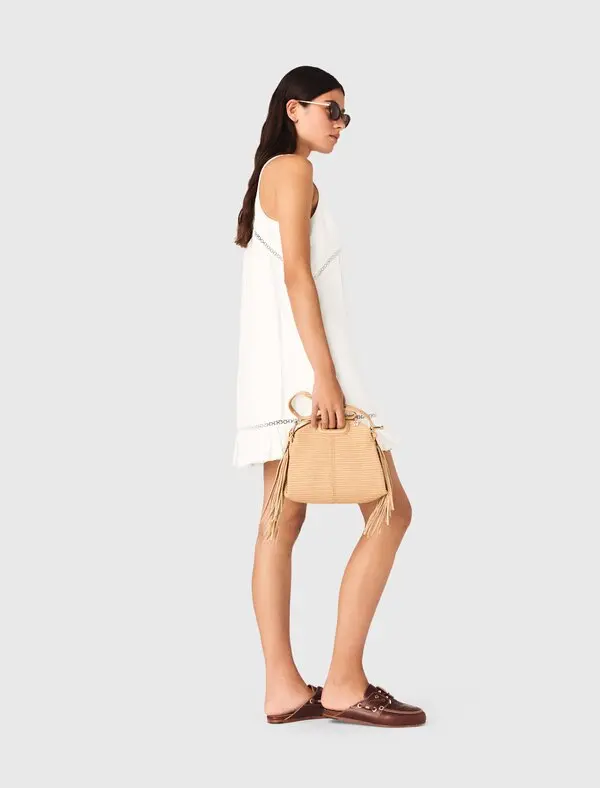 Maje Sleeveless Embroidered Linen-blend A-line Mini Dress