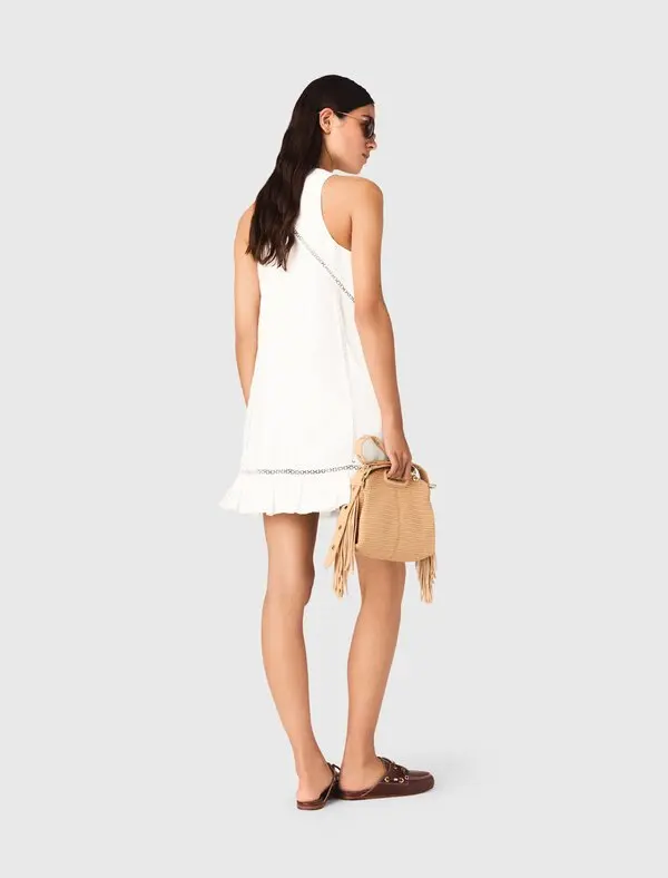 Maje Sleeveless Embroidered Linen-blend A-line Mini Dress