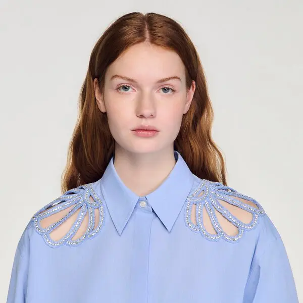 Sandro Embroidered Cotton Shirt - Sky Blue