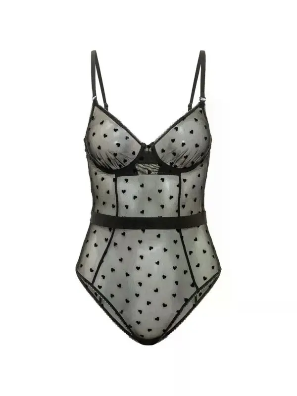 Fiorucci Flocked-hearts Mesh Bodysuit
