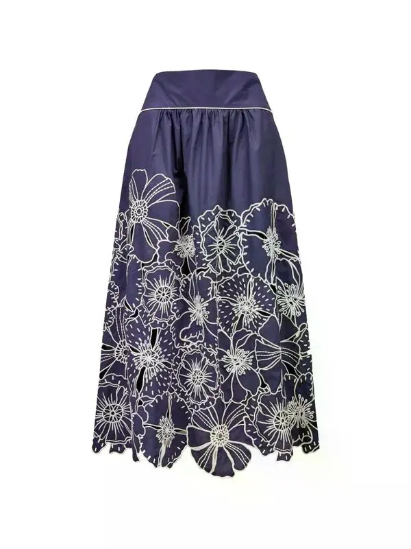 Farm Rio Flower-embroidered Maxi Skirt - Blue