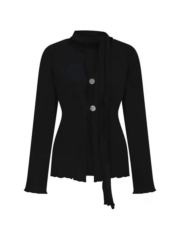 ANIM Crinkled Button-up Cardigan With Scarf