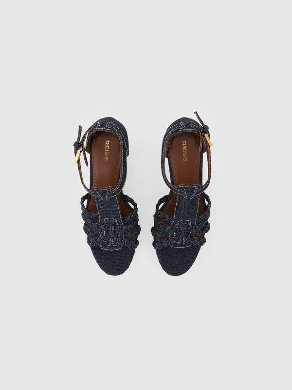 REISS Frances Denim Wedge Sandals