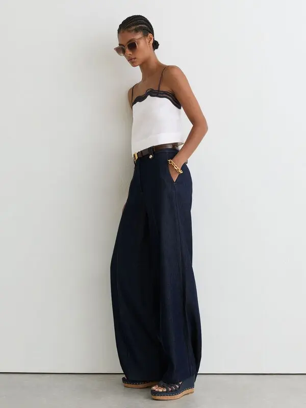 REISS Frances Denim Wedge Sandals
