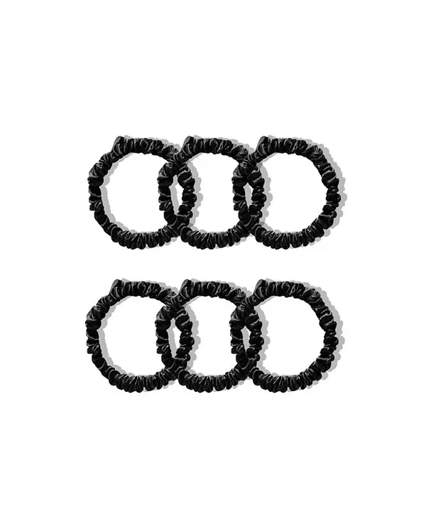 DROWSY Skinny Silk Scrunchie Set Of 6 - Black