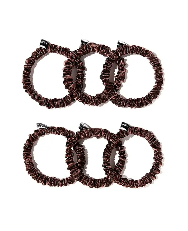 DROWSY Skinny Silk Scrunchie Set Of 6 - Cocoa Glow