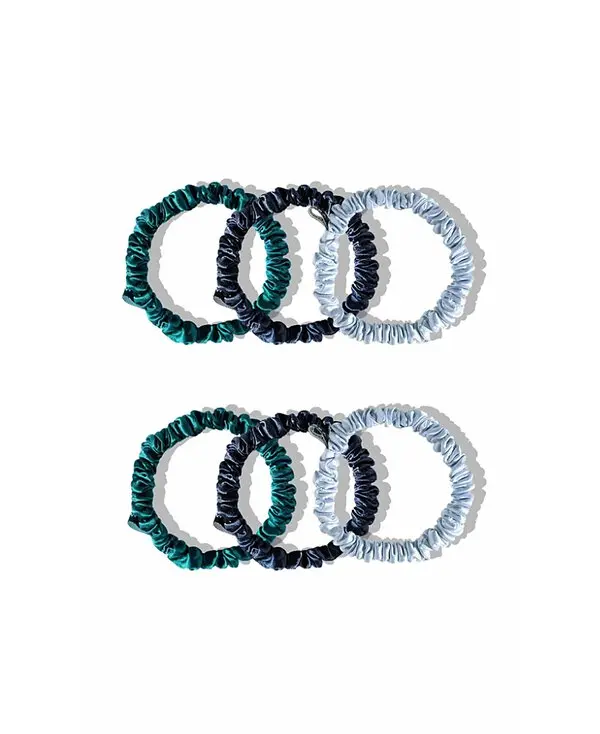 DROWSY Skinny Silk Scrunchie Set Of 6 - Green
